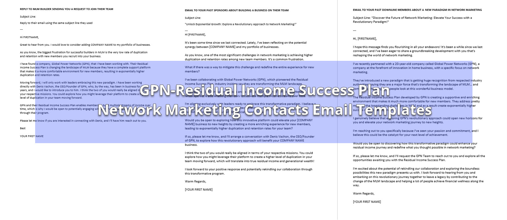 GPN Residual Income Success Plan Email Templates for Network Marketing ...